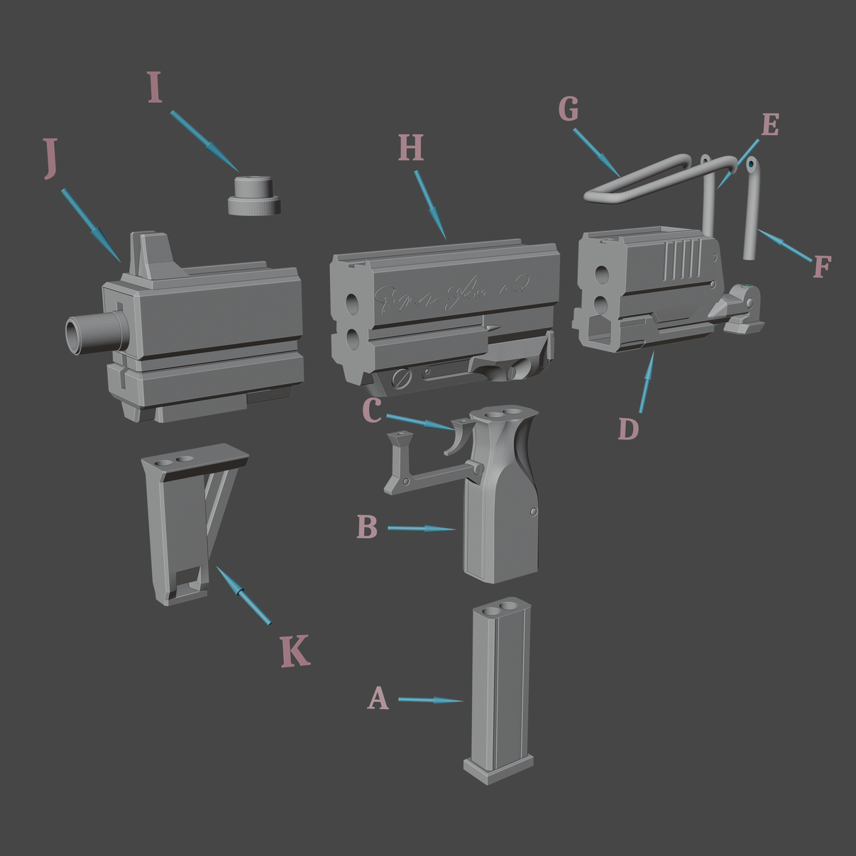 Kafka Uzi - Digital 3D Model Files and Physical 3D Printed Kit Options ...