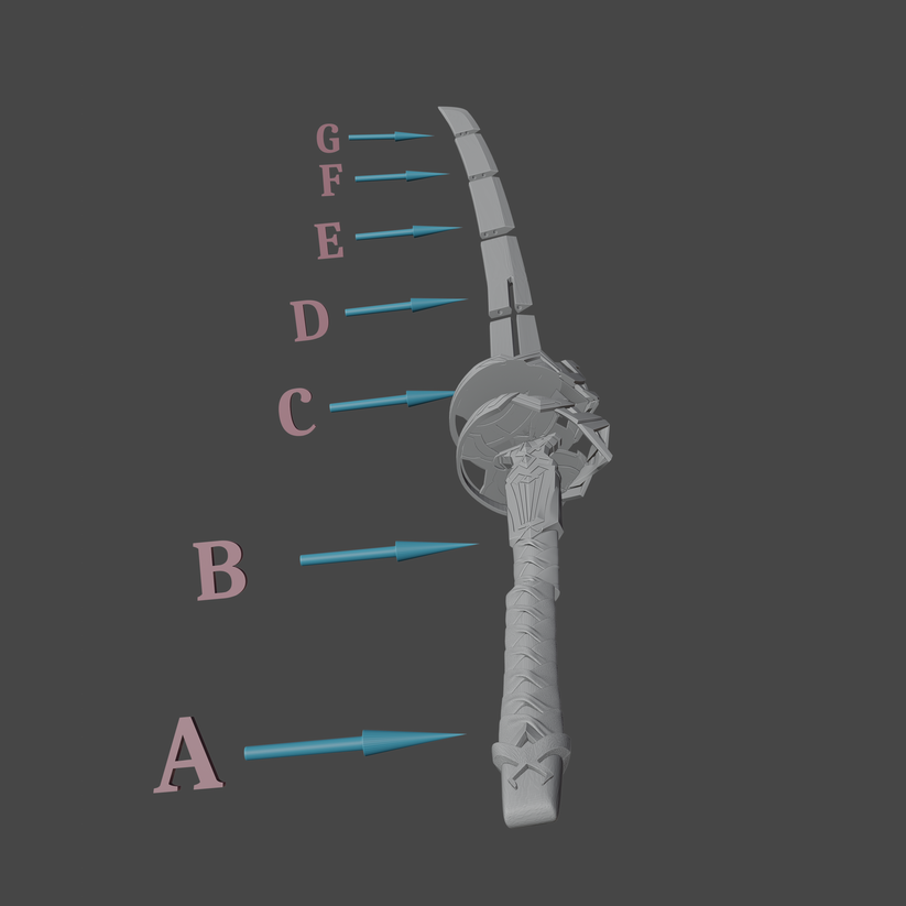 Kafka Katana - Digital 3D Model Files and Physical 3D Printed Kit Opti ...